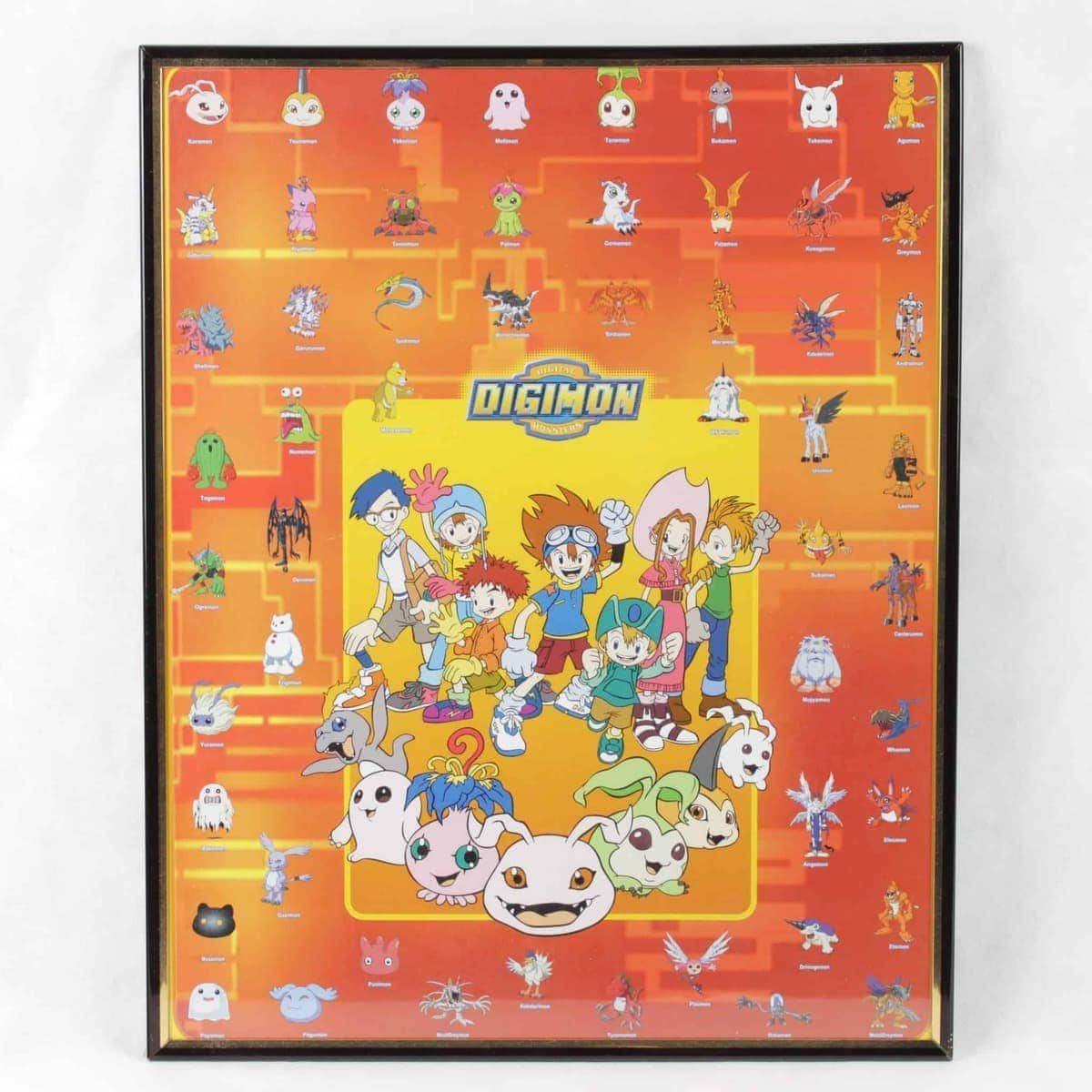 Digimon plakat med 50+ Digimons - inkl. ramme - WTS Retro