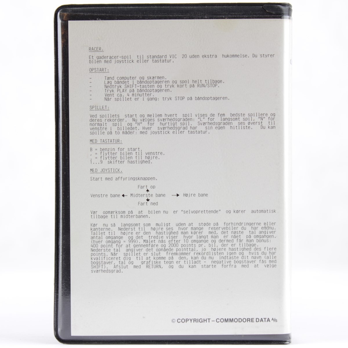 Racer (VIC-20, Cassette) - WTS Retro - Køb spillet her