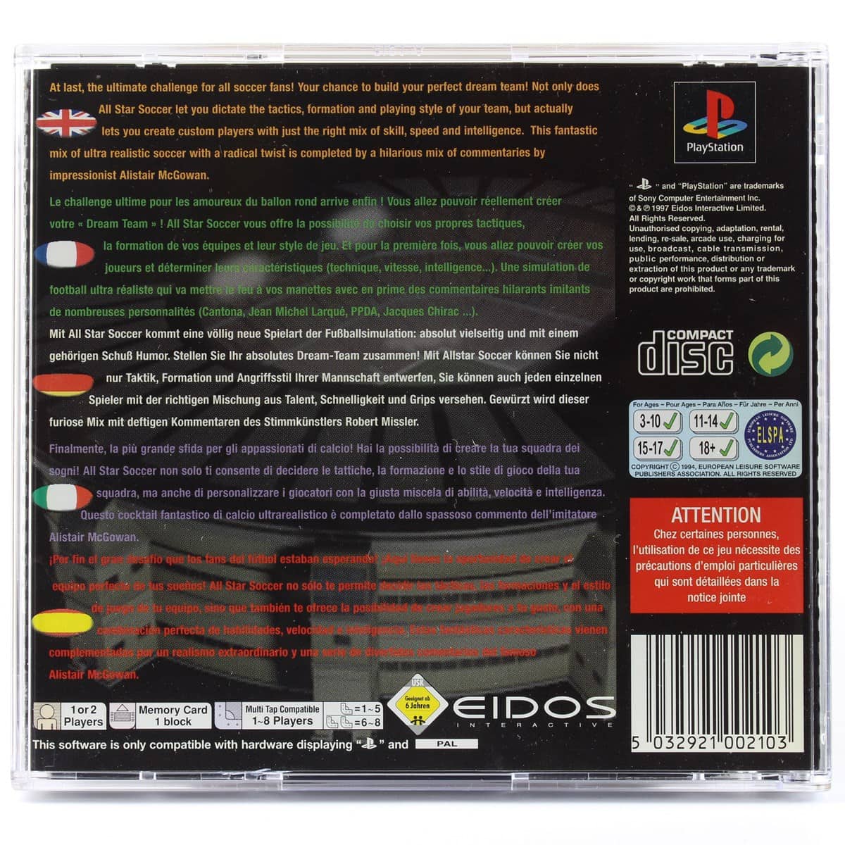 All Star Soccer (PS1) - WTS Retro - Køb spillet her
