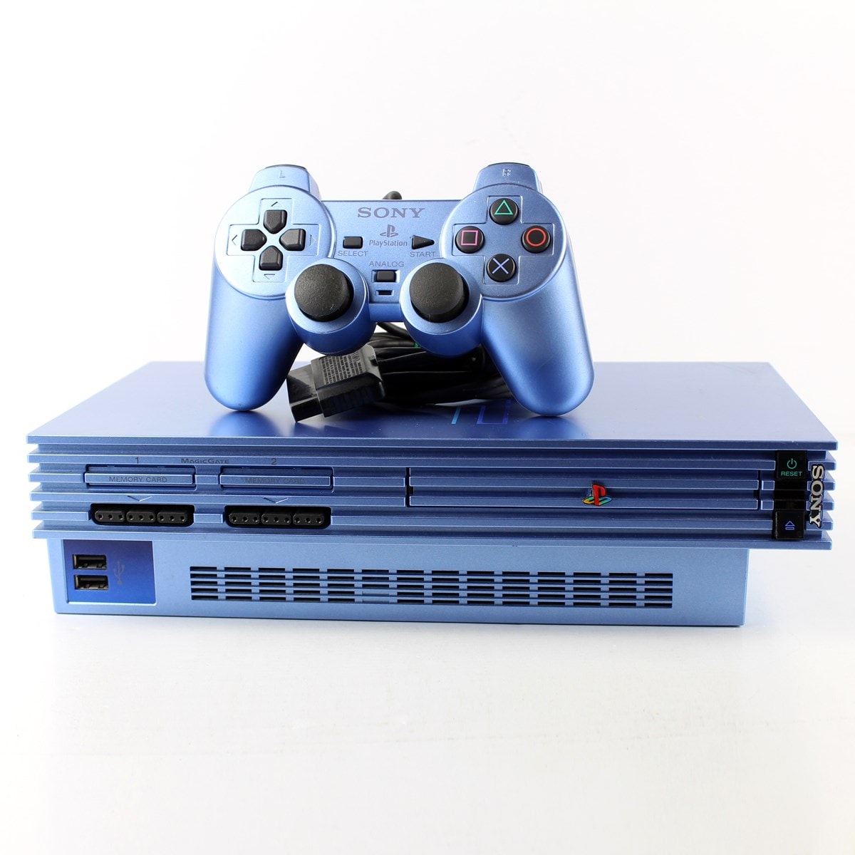 Playstation 2 konsol (Aqua Blue) med Controller og alle kabler - WTS Retro