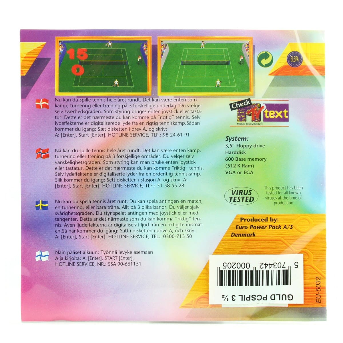 Center Court Tennis (PC/DOS, 3.5″ Floppy Disk, Euro Power Pack)