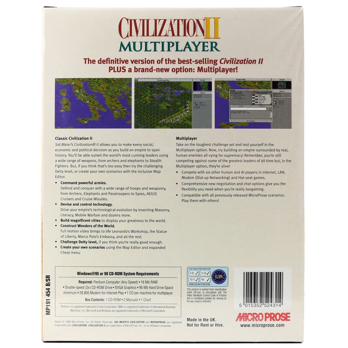 Civilization II: Multiplayer (PC Big Box) - WTS Retro - Køb spillet her